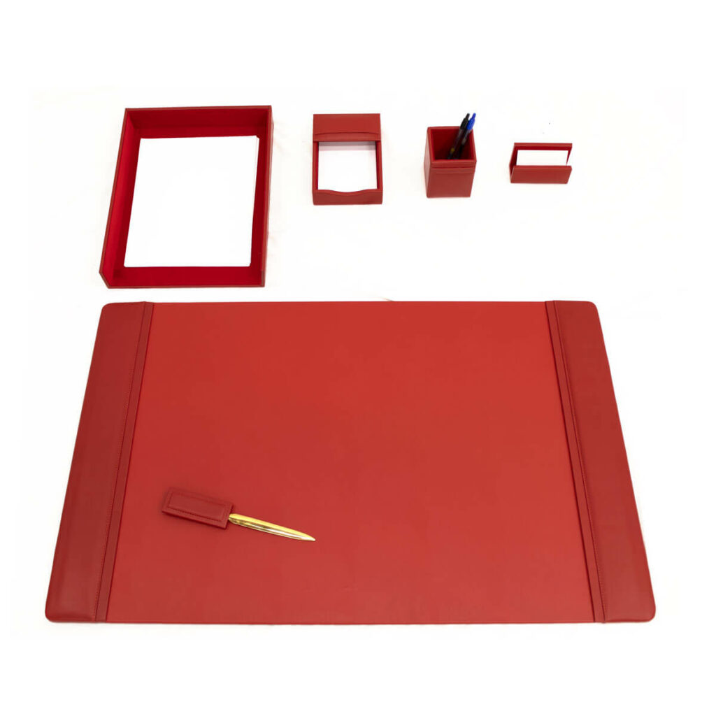 Leather Desk Set (6 Piece) (Red) – OfficeAccessoriesPlus